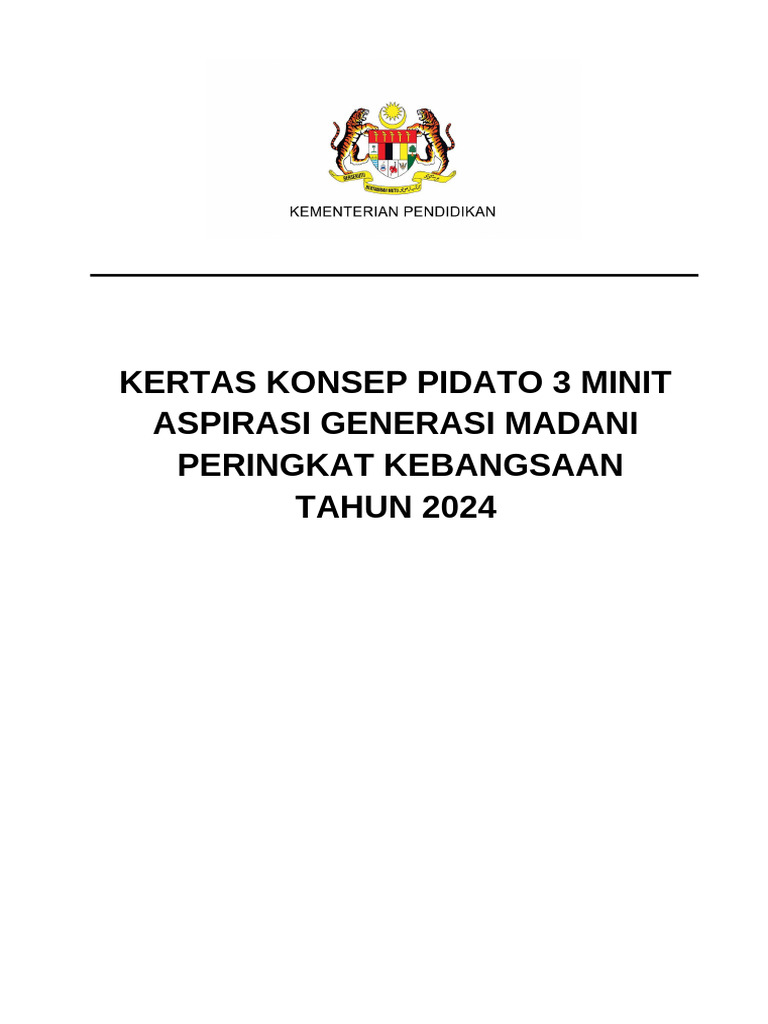 Kertas Konsep Pidato 3 Minit Aspirasi Generasi Madani Tahun 2024 | PDF