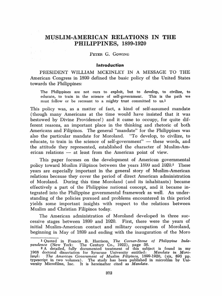 Gowing-Muslim-American Relations in The Philippines 1899-1920 | PDF