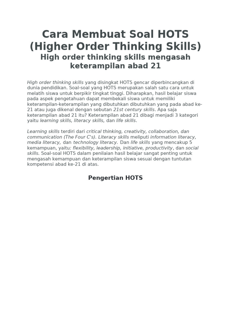 Cara Membuat Soal HOTS | PDF