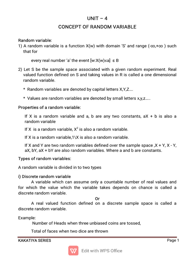 Concept of Random Variables | PDF