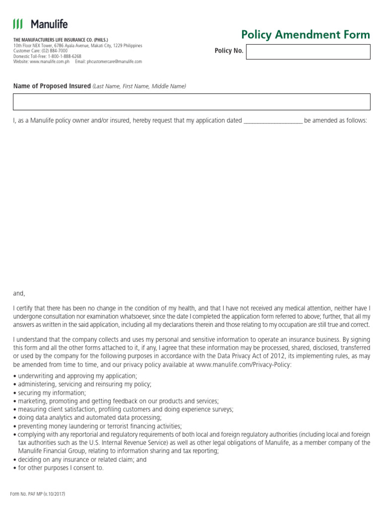 MP Policy Amendment Form | PDF