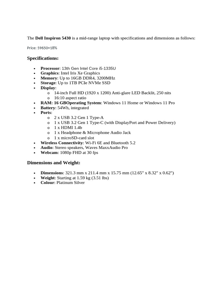 Laptop Specifications-Sept 2 2024 | PDF