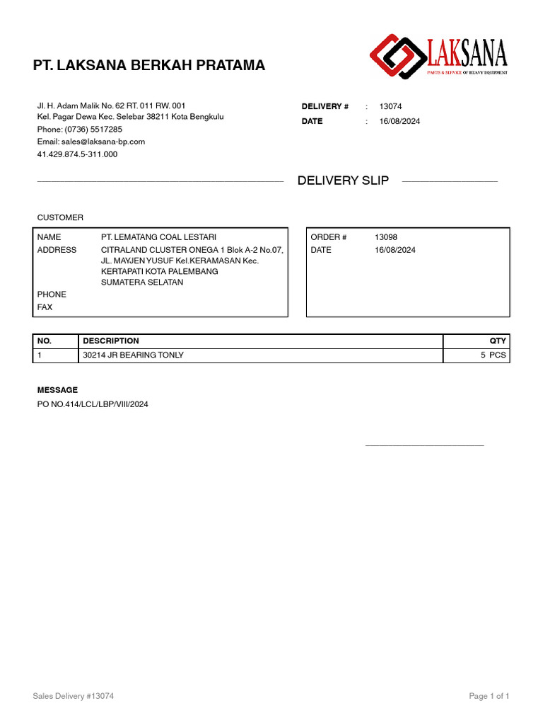 DeliverySlip-13074 LCL | PDF