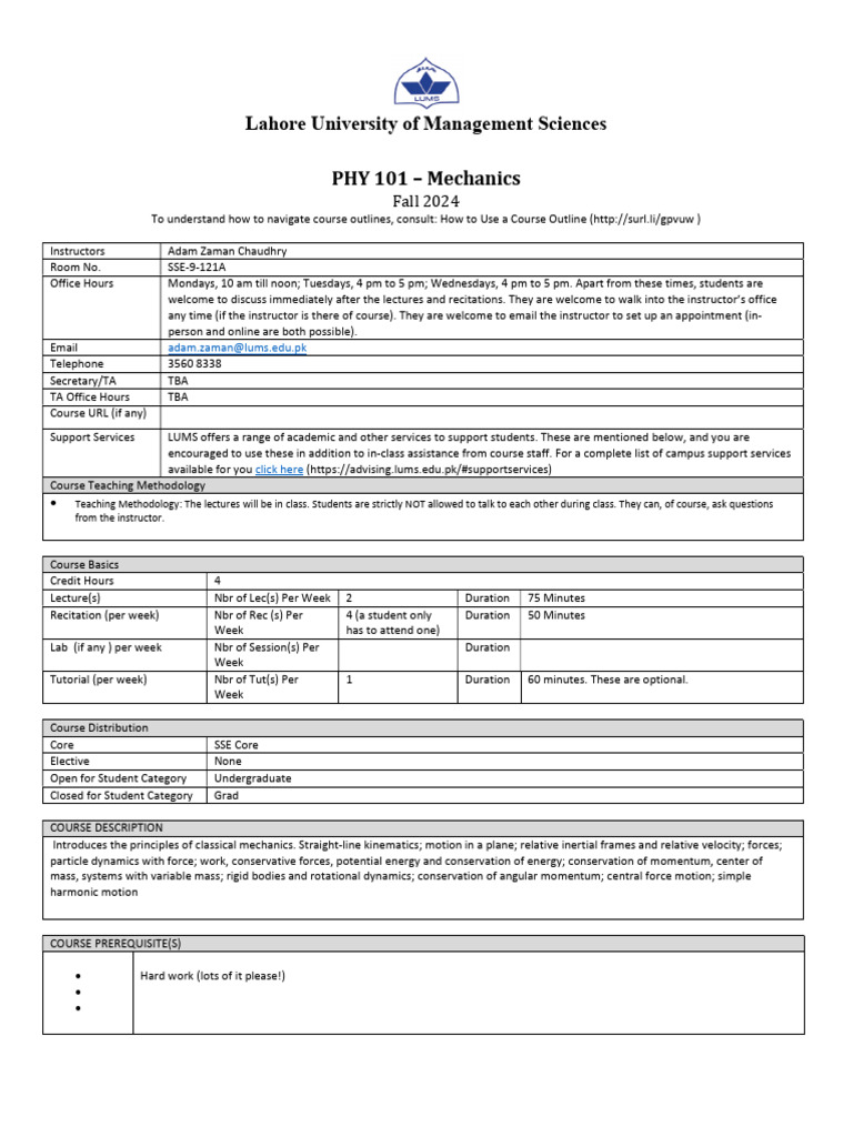 PHY 101 Course Outline | PDF