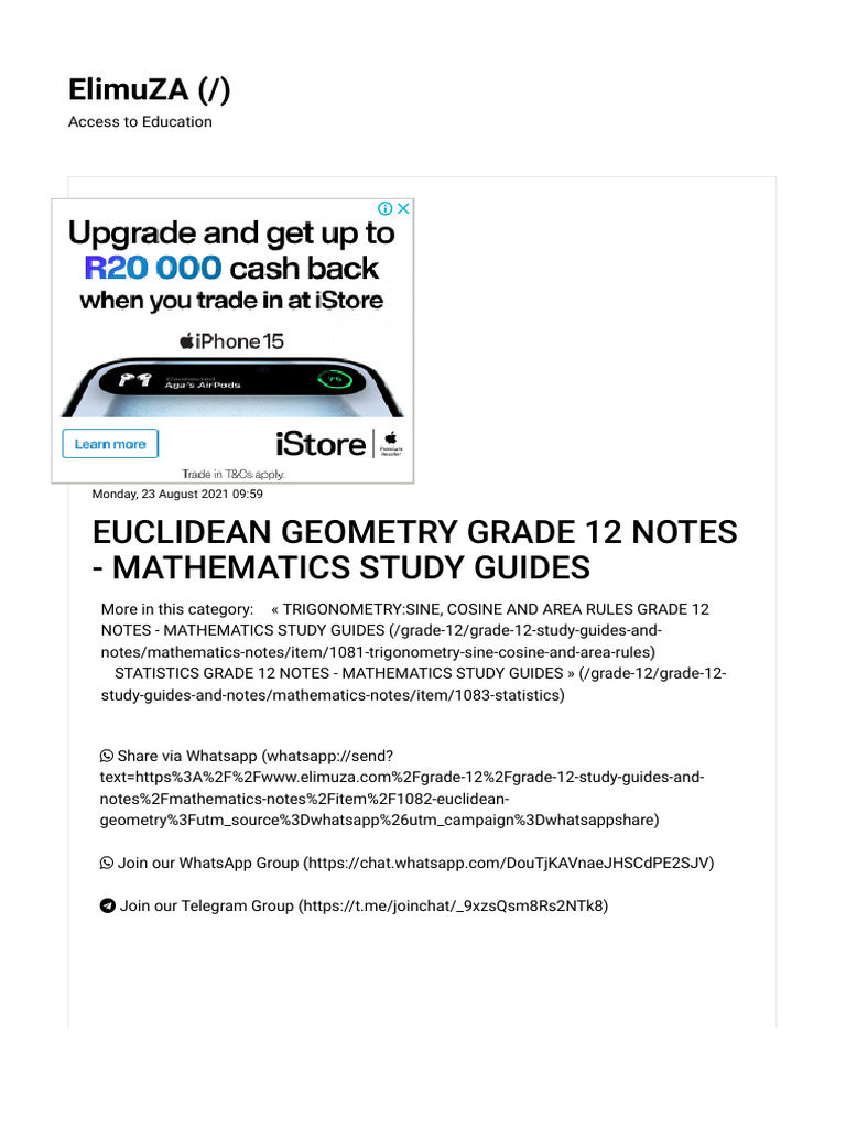 Euclidean Geometry Grade 12 Notes - Mathematics Study Guides | PDF