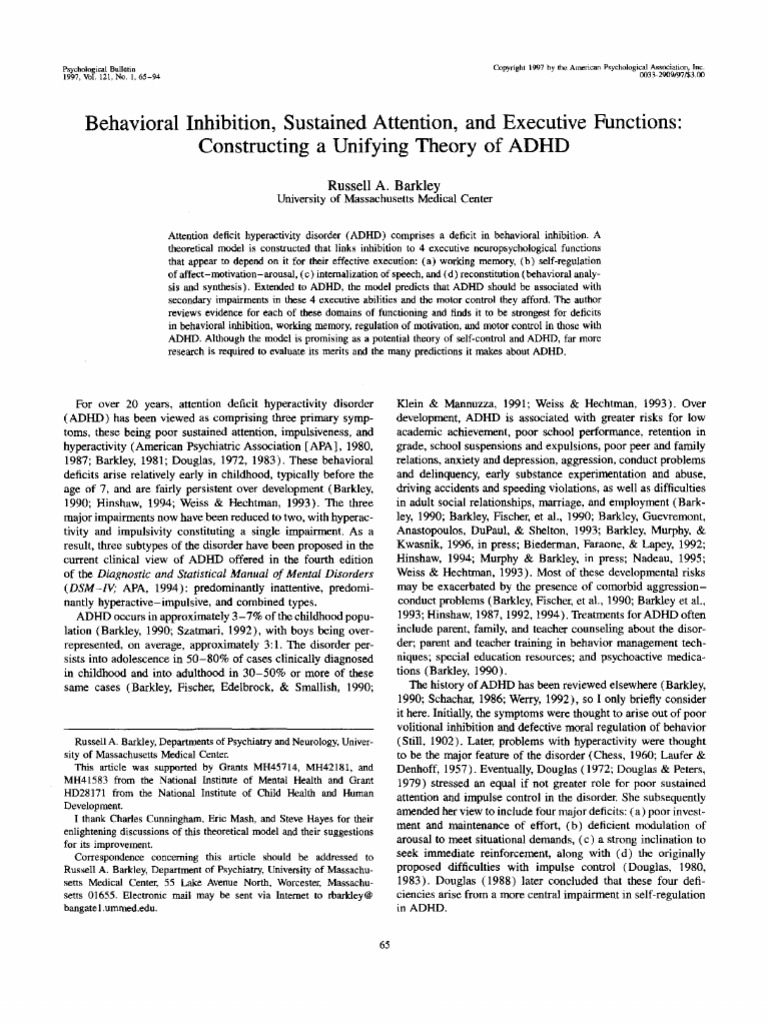 Barkley (1997) | PDF | Executive Functions | Attention Deficit ...