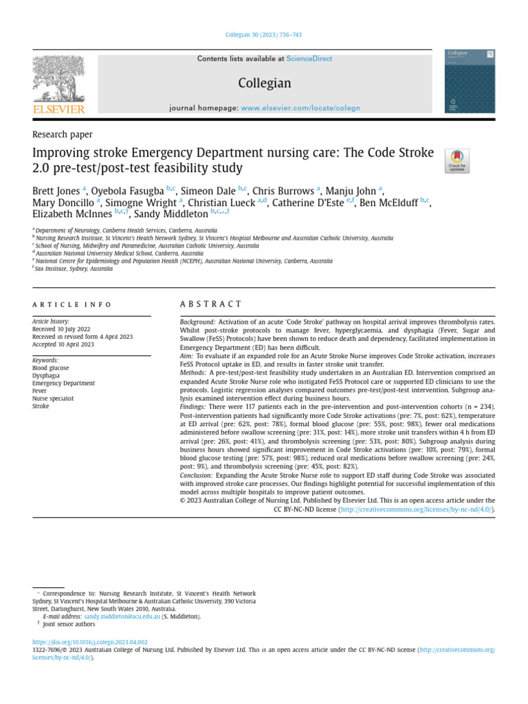 Improving Stroke Emergency Department Nursing Care The Code Stroke | PDF