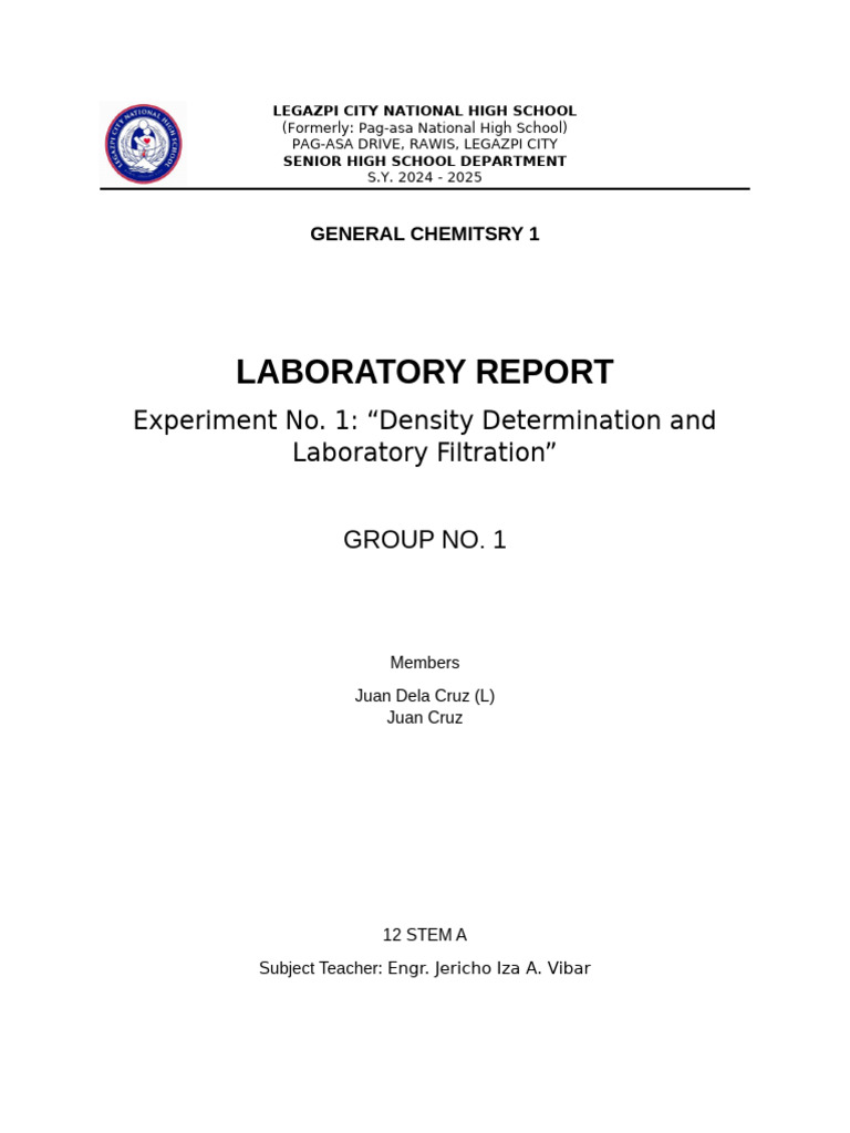 Gen Chem 1 Lab Report Exp 1. 2024 2025 | PDF
