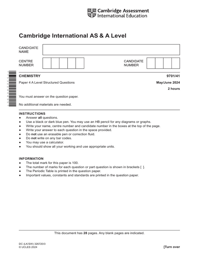Cambridge International AS & A Level: CHEMISTRY 9701/41 | PDF