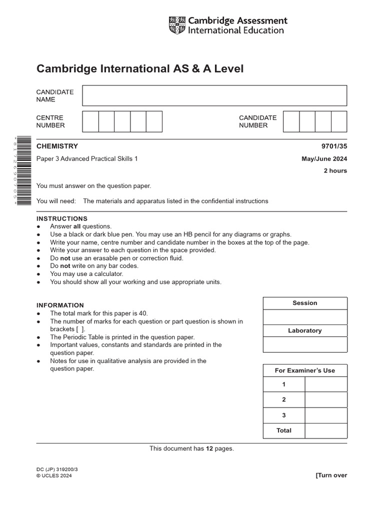 Cambridge International AS & A Level: CHEMISTRY 9701/35 | PDF