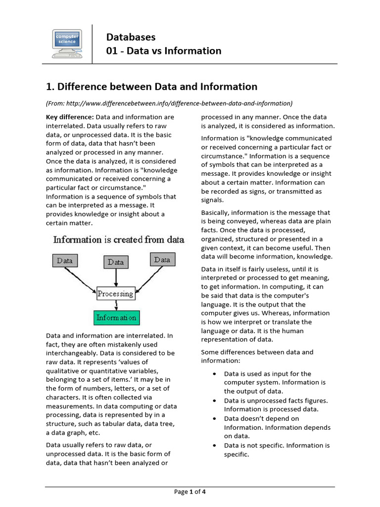 [01] Databases 01 - Data vs Information | PDF