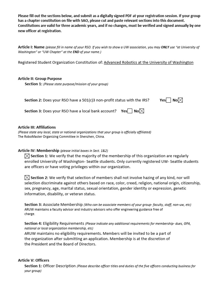 2018 Advanced Robotics RSO Constitutionaa | PDF