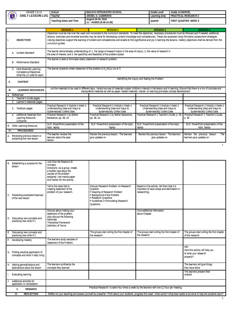 DLL in Practical Research 2 Week 5 | PDF | Learning | Curriculum