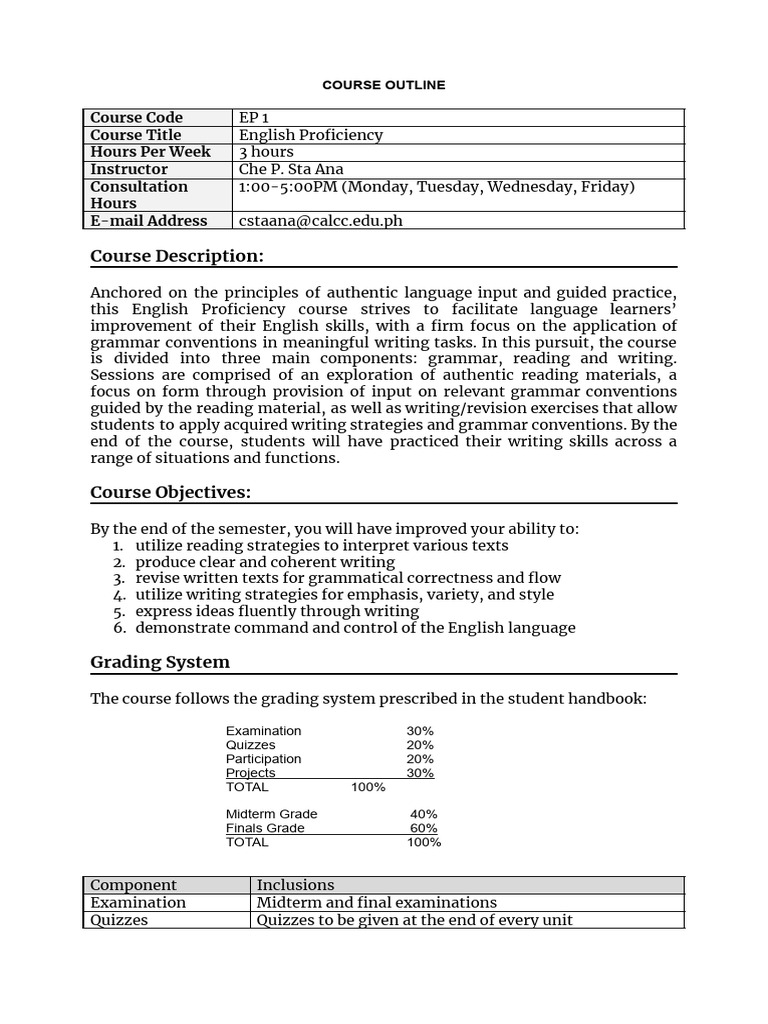 EP 1course Outline | PDF