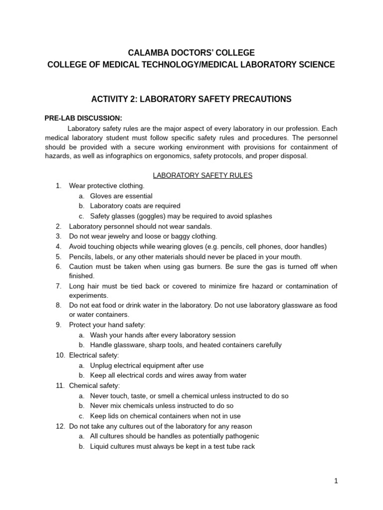 Activity 2 - Laboratory Safety | PDF