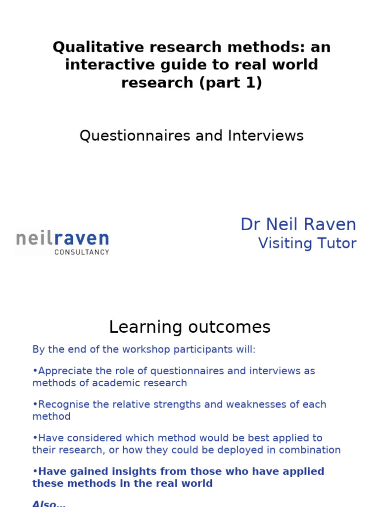 Qualitative Methods An Interactive Guide (Webinar - Questionnaires and Interviews) Handout Part ...