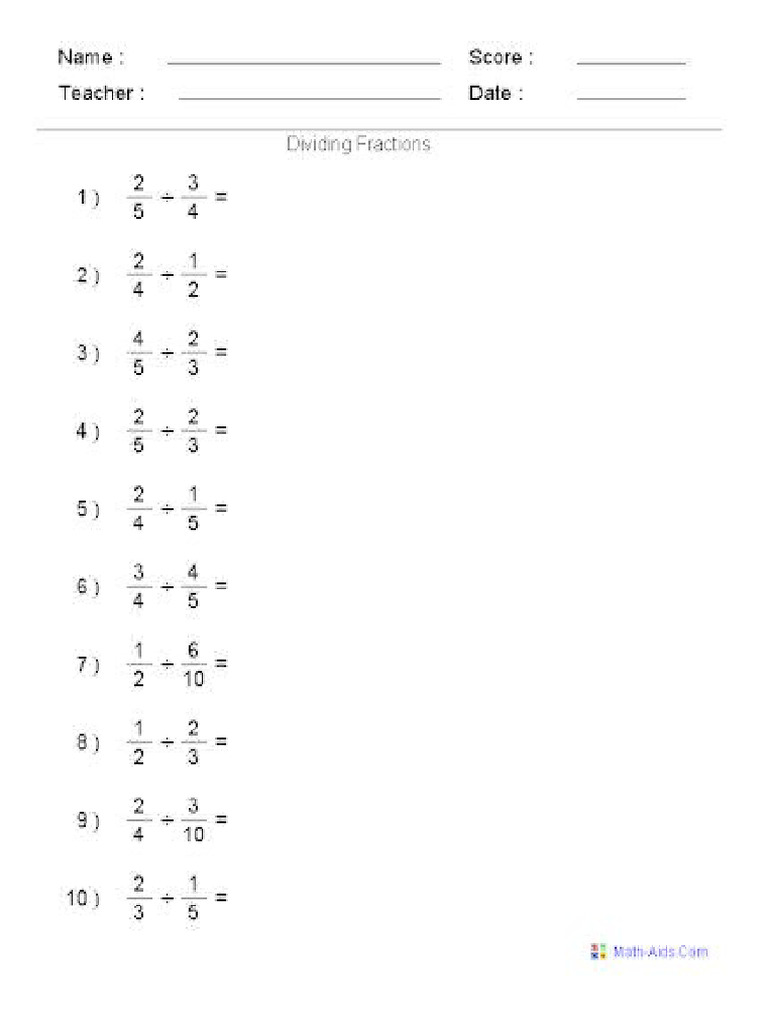 Worksheet Dividing Fractions | PDF