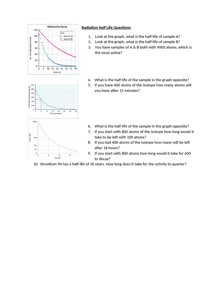 Worksheet On Radiation Half Life Qs | PDF