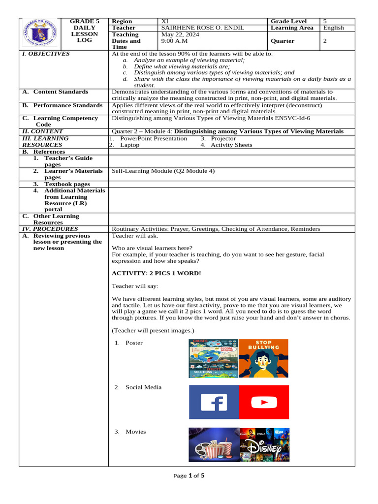 ENDIL - DEMO Lesson Plan G6 | PDF