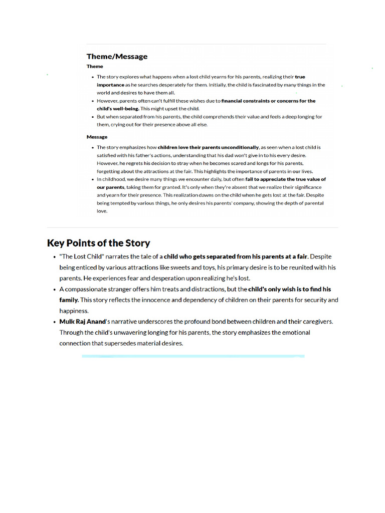 The Lost Child Extra Ques | PDF