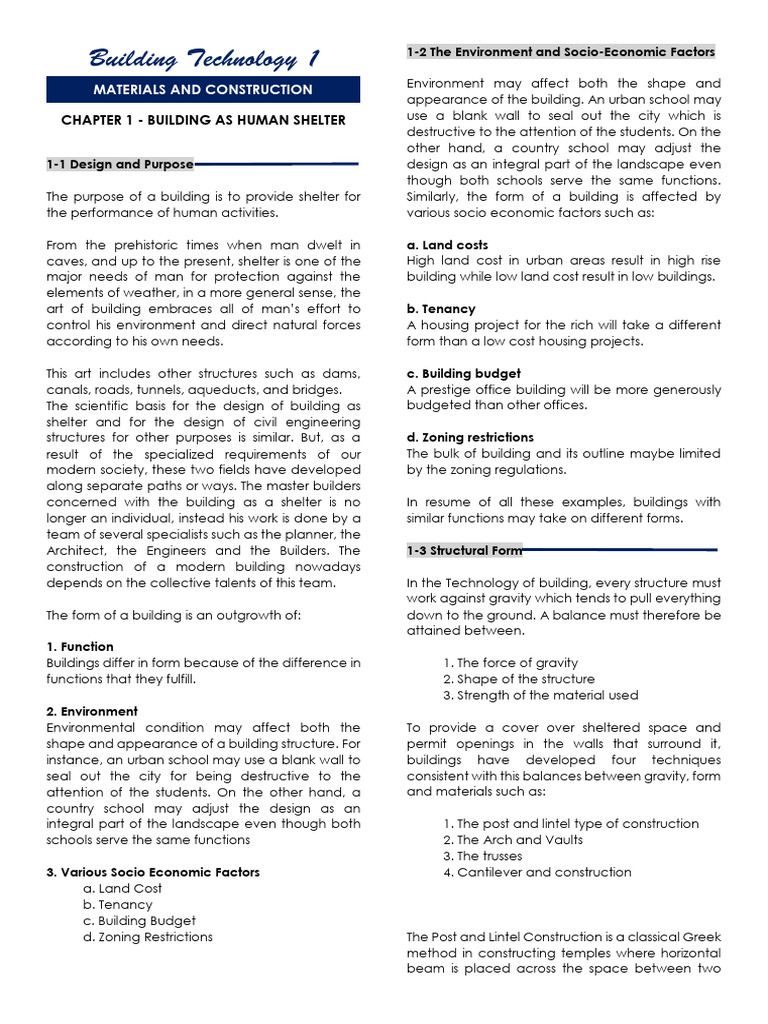 Building Technology 1 NOTES | PDF