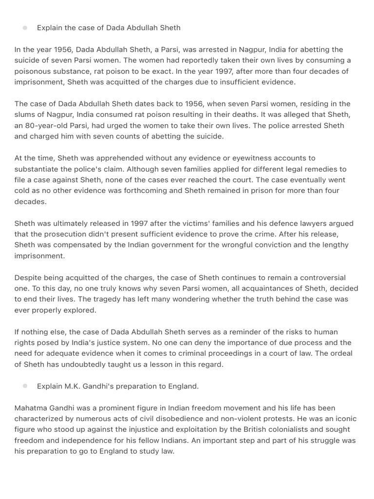 Explain The Case of Dada Abdullah Sheth | PDF