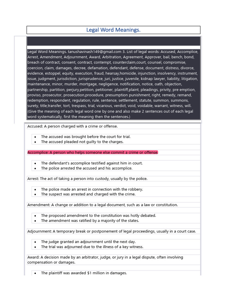 Legal Word Meanings | PDF