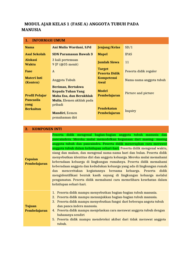 745290-1673349450 Modul Ajar Ipas KLS 1 | PDF