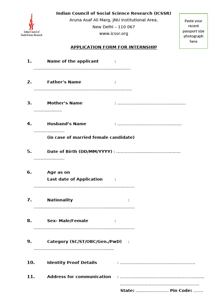Application Form Intern-2024 1 | PDF