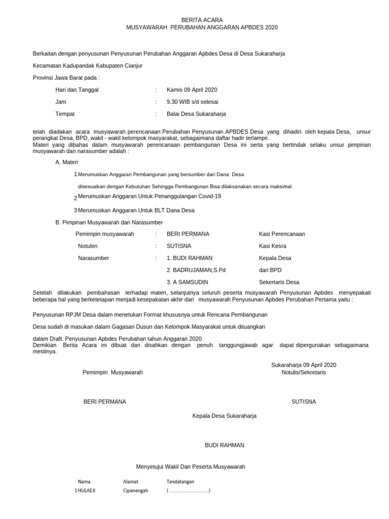 BERITA ACARA NOTULEN DAFTAR HADIR (1) | PDF