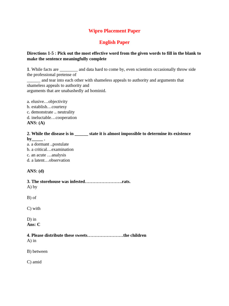 EnggRoom - Placement - Wipro Placement Paper-2008-1 | PDF