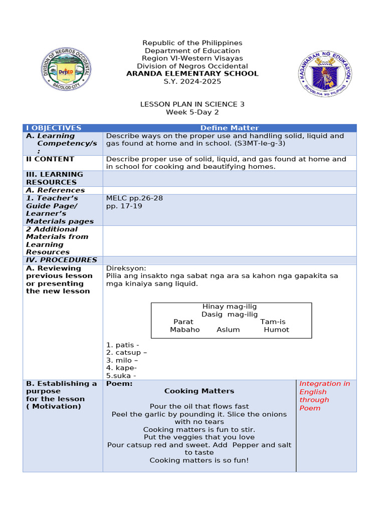 SCIENCE 3 WEEK 5 COT Grade 3 | PDF