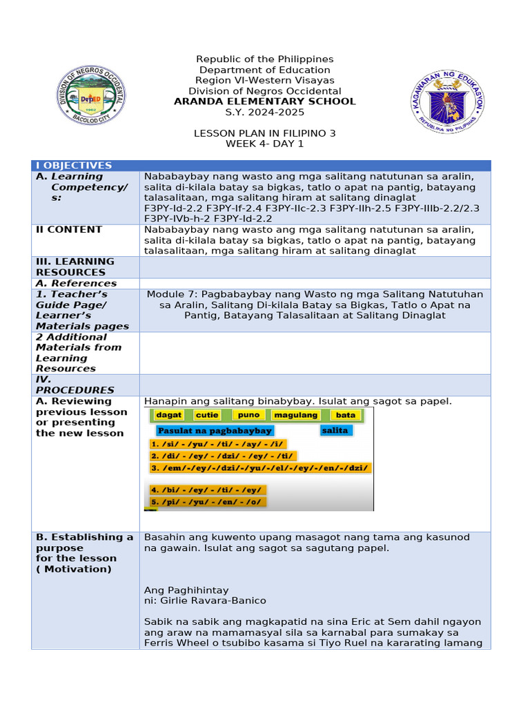 FILIPINO WEEK 4 Grade 3 | PDF