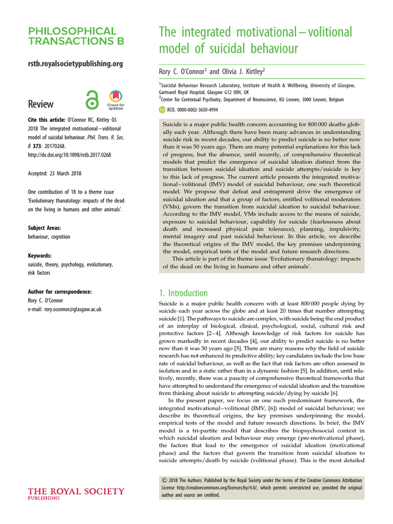 IMV Model of Suicidal Behaviour | PDF | Suicide | Perfectionism ...