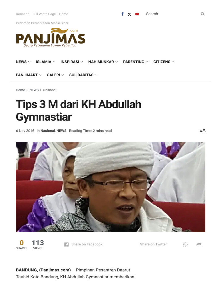 Tips 3 M Dari KH Abdullah Gymnastiar - Panjimas | PDF