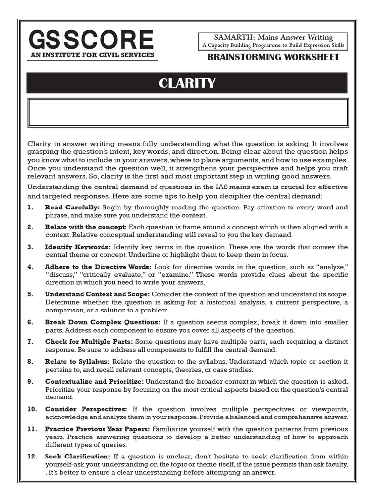 Samarth - Worksheet - 2 - Clarity | PDF | Evaluation | Career & Growth