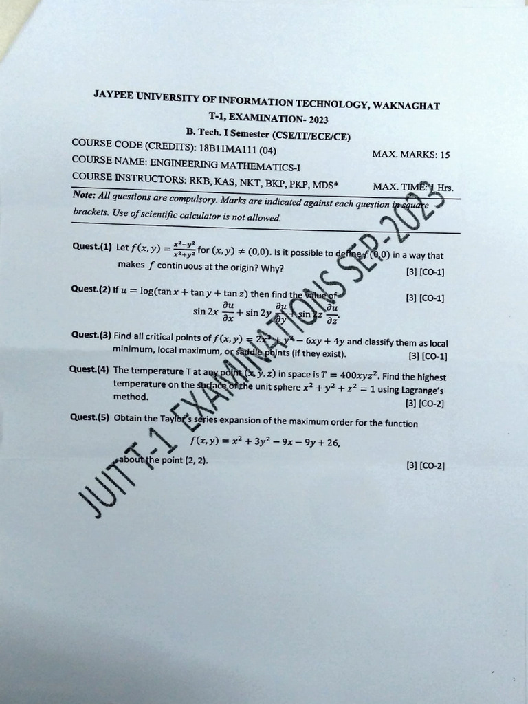 18b11ma111 O23 Em-I t1 Solution | PDF