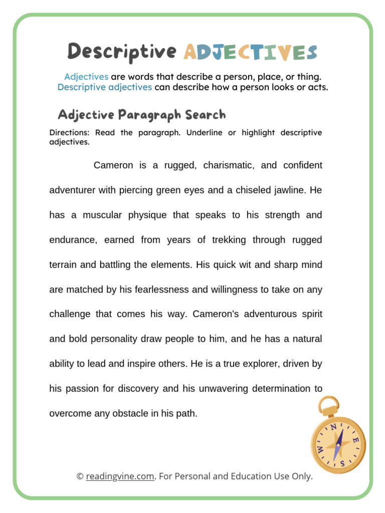 Circle The Descriptive Adjectives Reading Worksheet | PDF