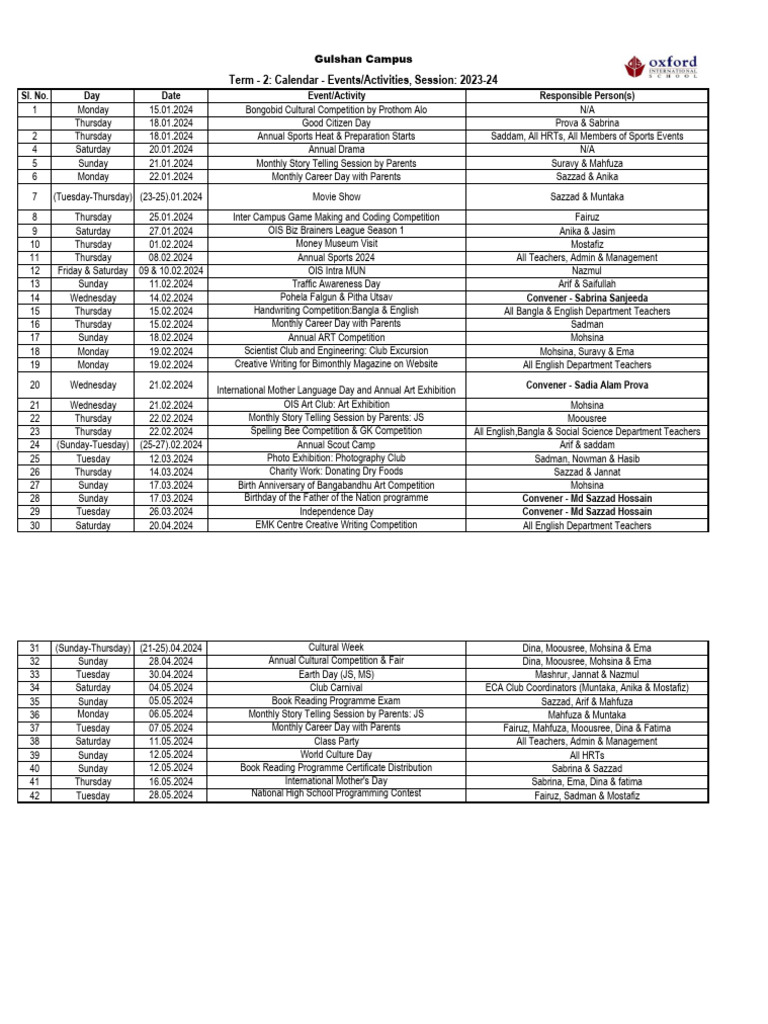 Term-2 Event Calendar 2023-24 GC | PDF