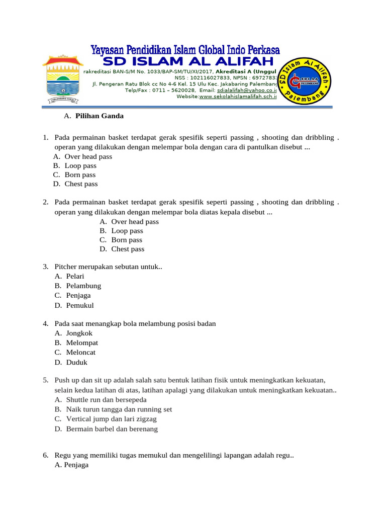 Soal MID Kelas 6 SD Al Alifah | PDF