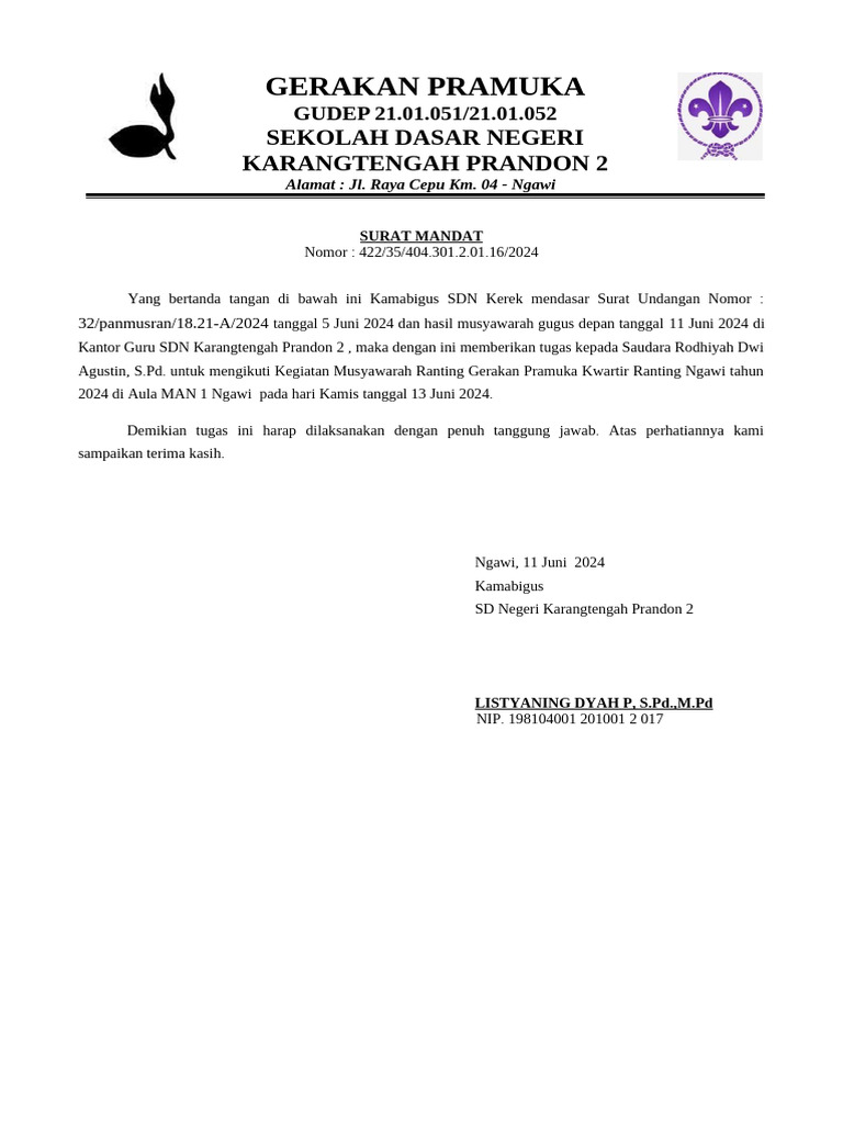 Surat Mandat PRAMUKA 2024 | PDF