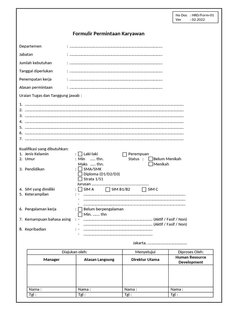 Contoh - Form-Permintaan - Karyawan | PDF