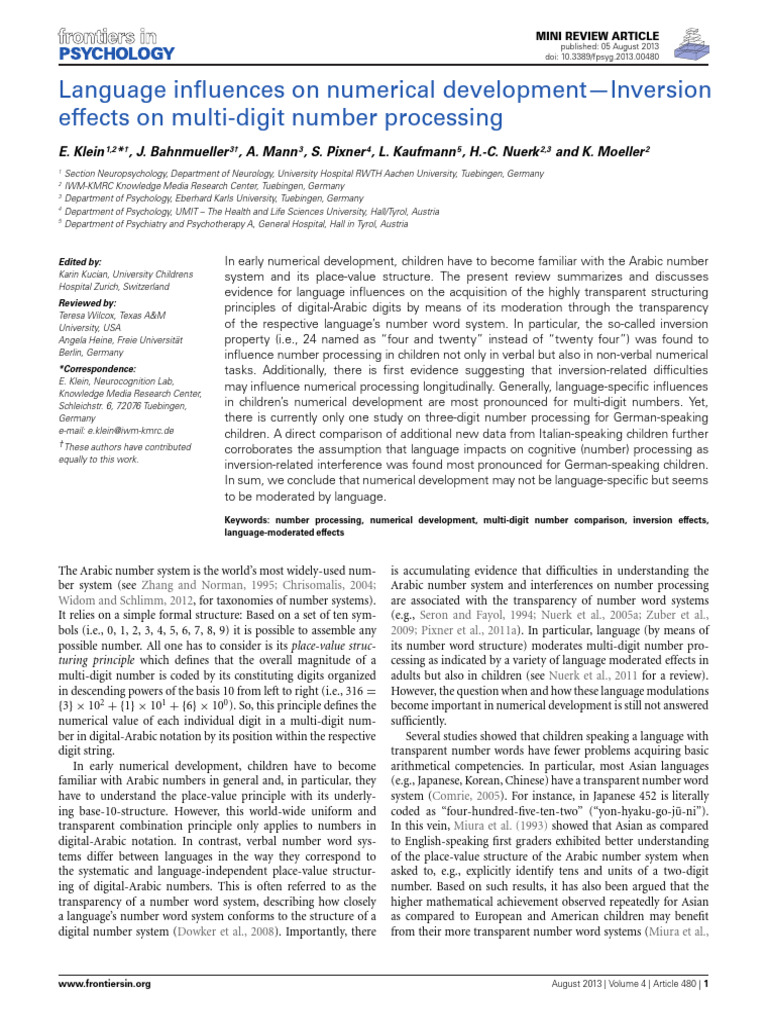 Language Influences On Numerical Development - Inversion Effets On ...