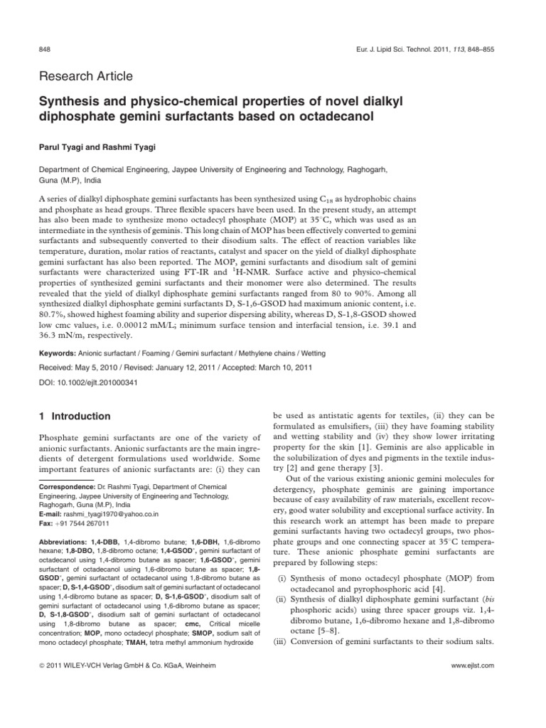 Synthesis and Physico-Chemical Properties of Novel Dialkyl Diphosphate ...