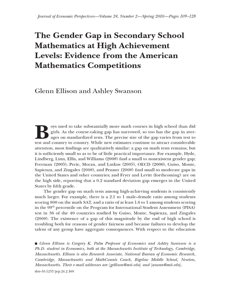 The Gender Gap in Secondary School Mathematics at High Achievement ...