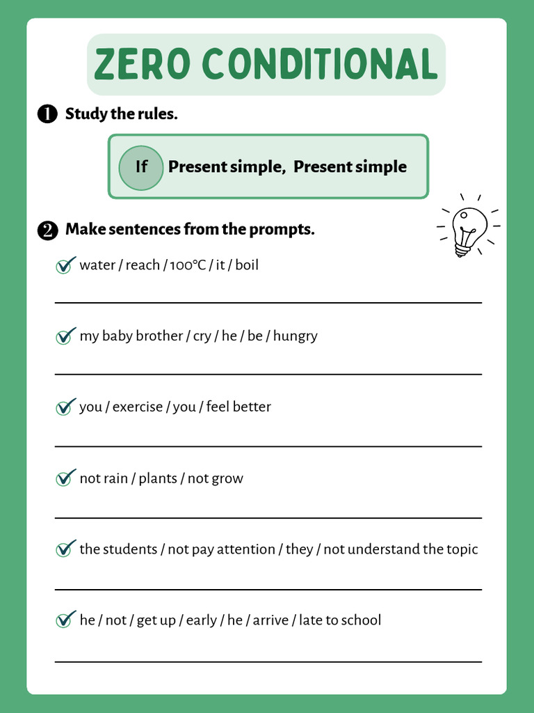 Green Zero Conditional Grammar Worksheet | PDF