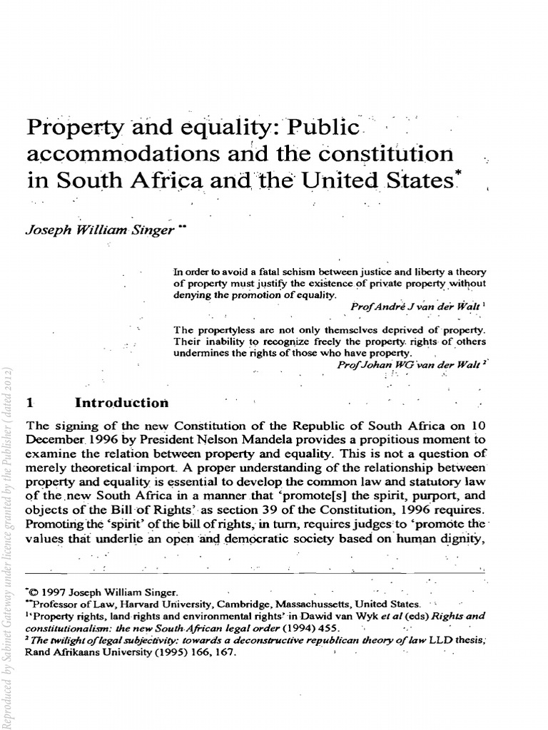 Singer Comp SA US Ppty Equality 1997 | PDF