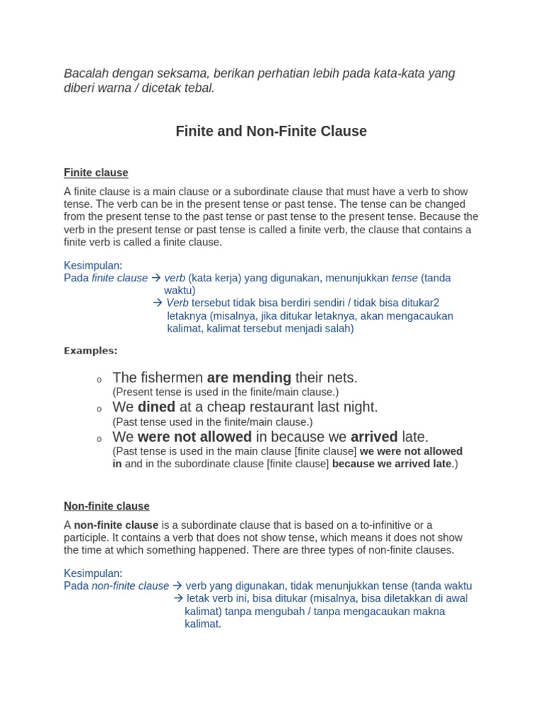 Finite - Non Finite Explanation - OK | PDF