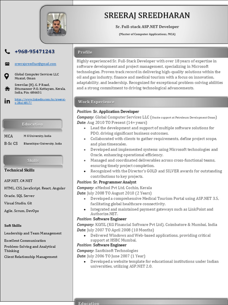 Sreeraj 2024 Resume | PDF | Software | Oracle Corporation