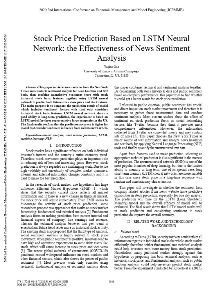 Stock Price Prediction Based On LSTM Neural Network The Effectiveness of News Sentiment Analysis ...